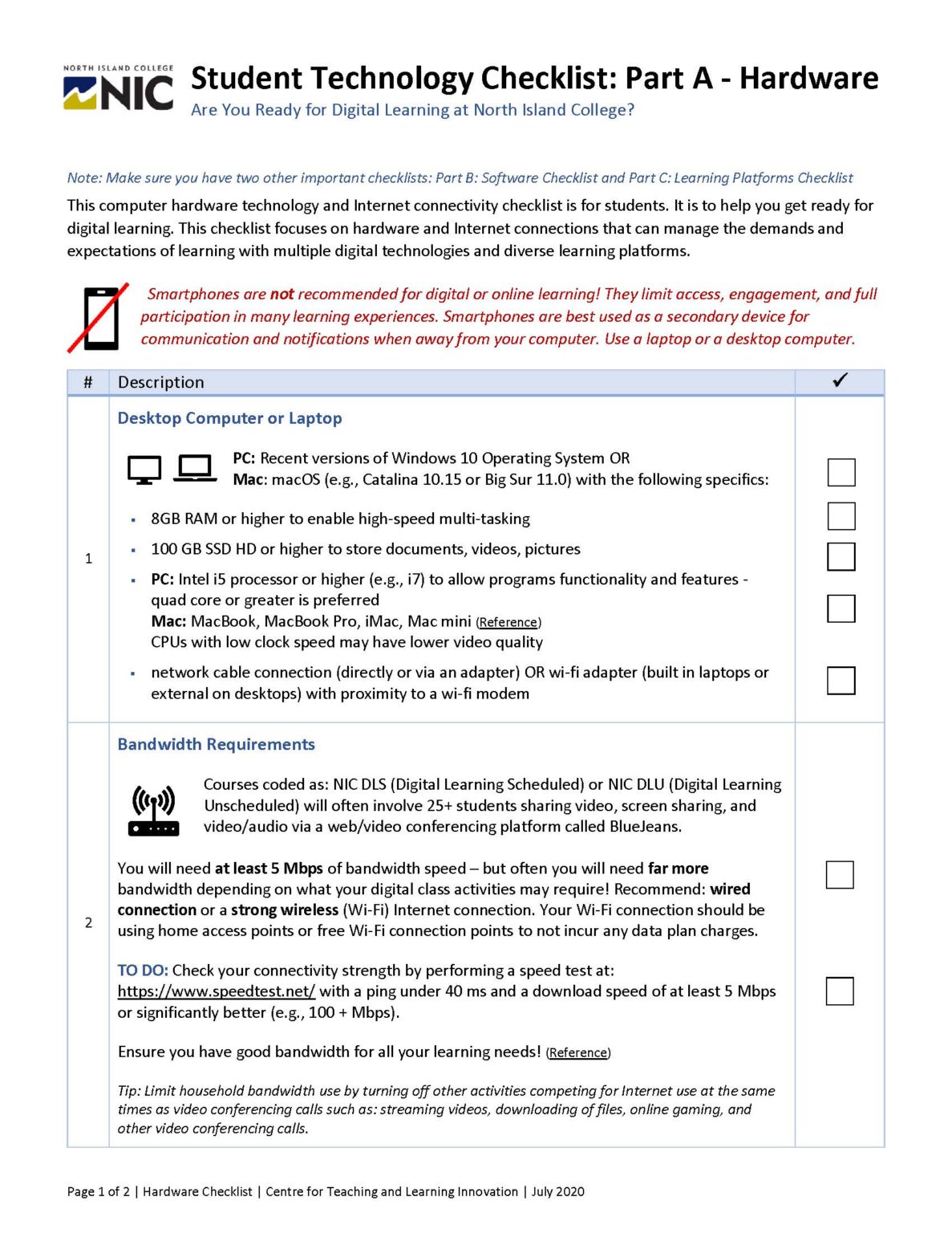 Technology Readiness Checklists – Learn Anywhere