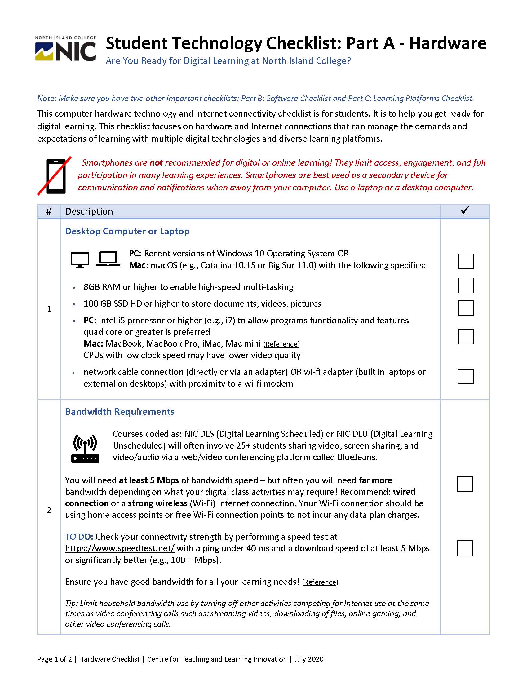 Technology Readiness Checklists – Learn Anywhere